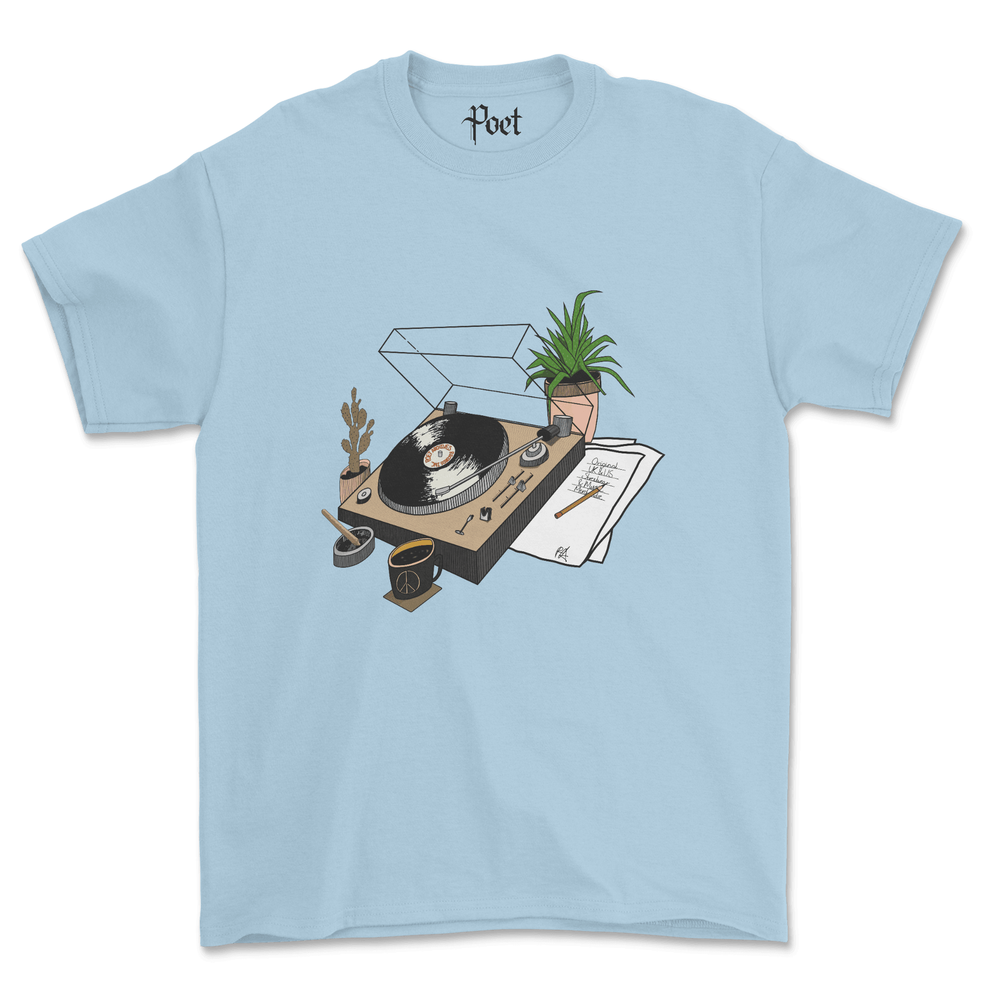Poet Archives: Vinyl Player, Plants, Blunt & Coffee Tee - Streetwear Vibes